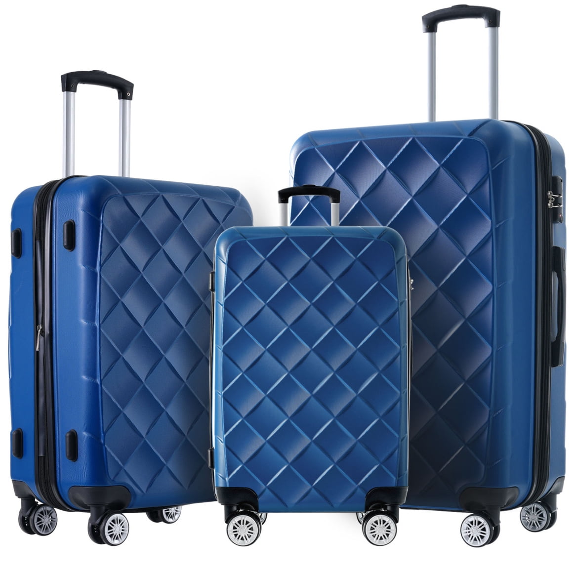 3-Piece Lightweight ABS Suitcase with 360° Spinner Wheels and 3-Stage ...