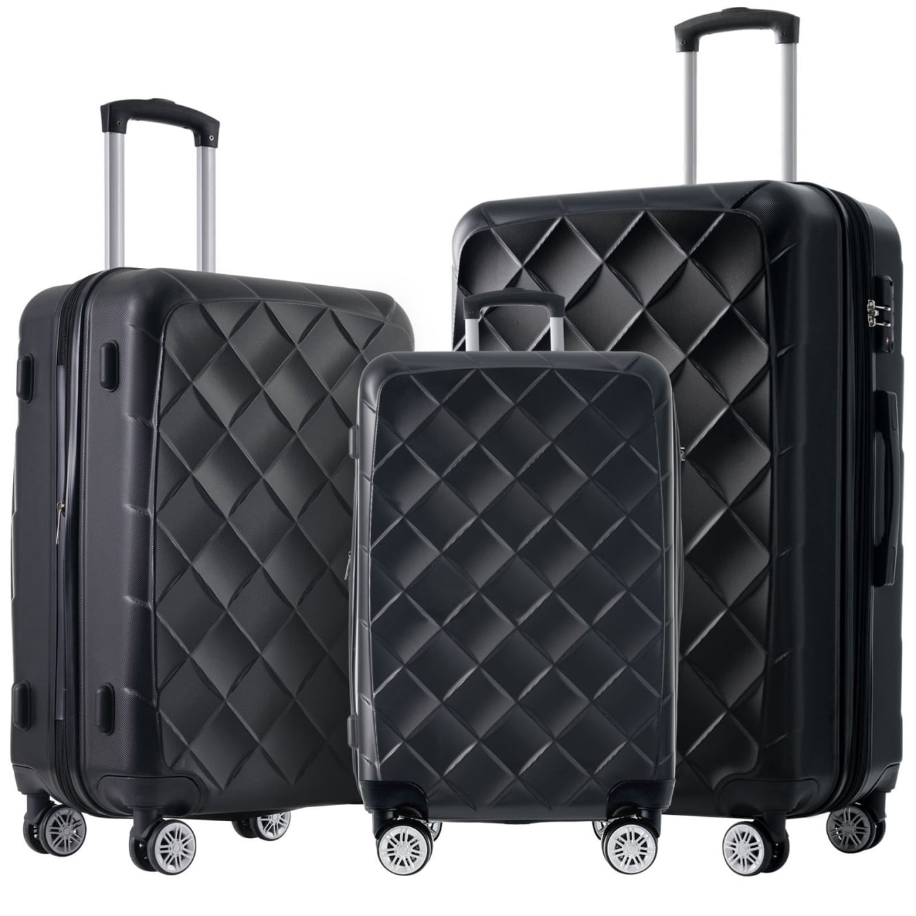 3-Piece Lightweight ABS Suitcase with 360° Spinner Wheels and 3-Stage ...