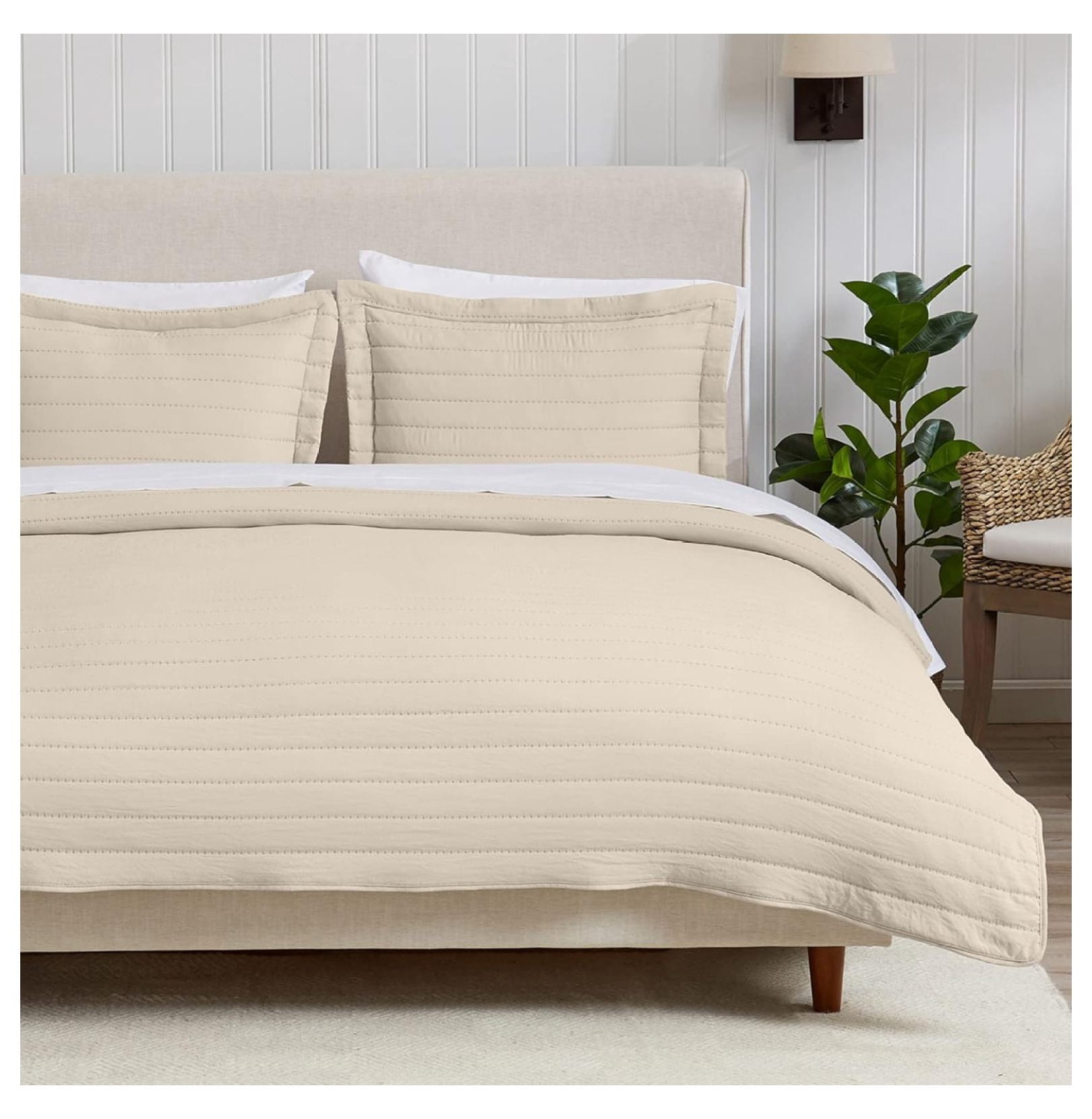3-Piece Lightweight Beige Full/Queen Quilt Comforter with 2 Shams | All ...
