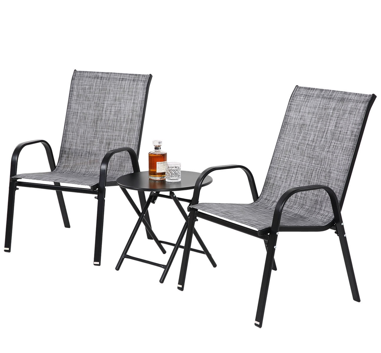 3 Piece Lightweight Patio Set with Textilene Fabric and Steel Table Top ...