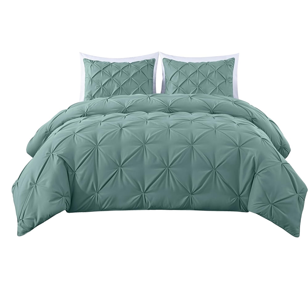 3-Piece Lightweight Pinch Pleat Comforter Set,Soft Pintuck Microfiber ...