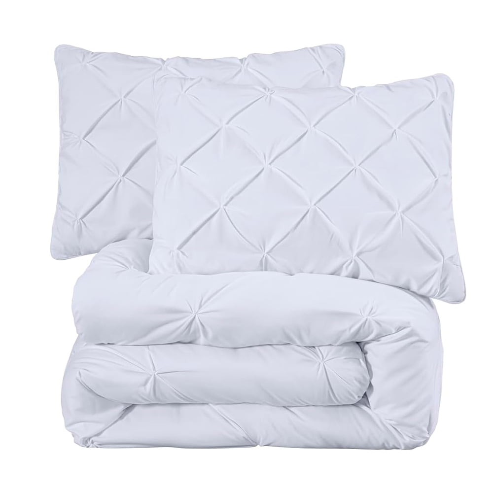 3-Piece Lightweight Pinch Pleat Comforter Set,Soft Pintuck Microfiber ...