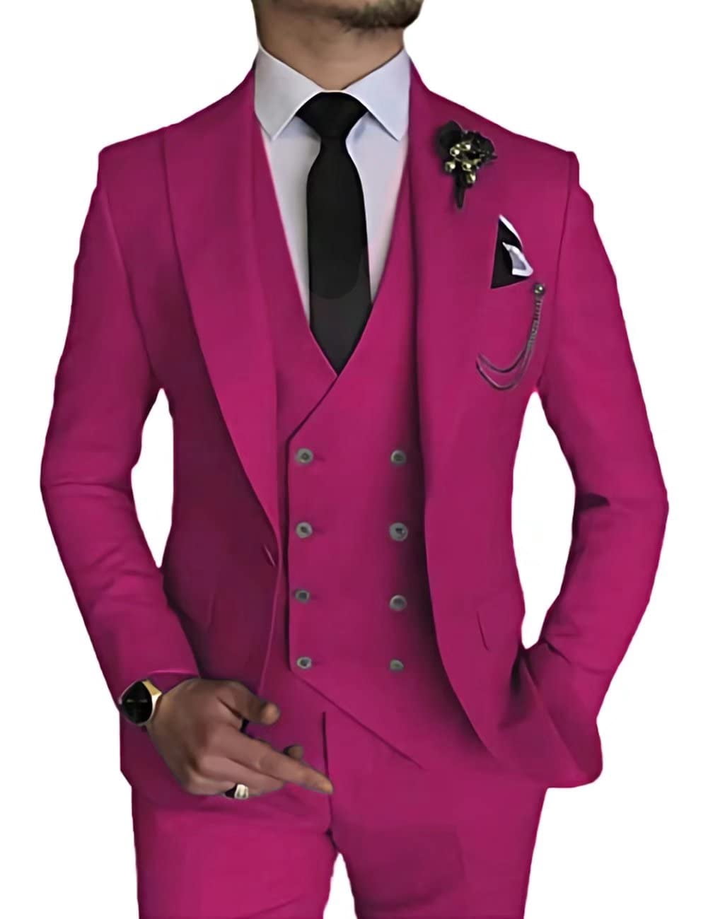 3 Piece Linen Suits for Men Slim Fit Casual Beach Wedding Summer Grooms ...