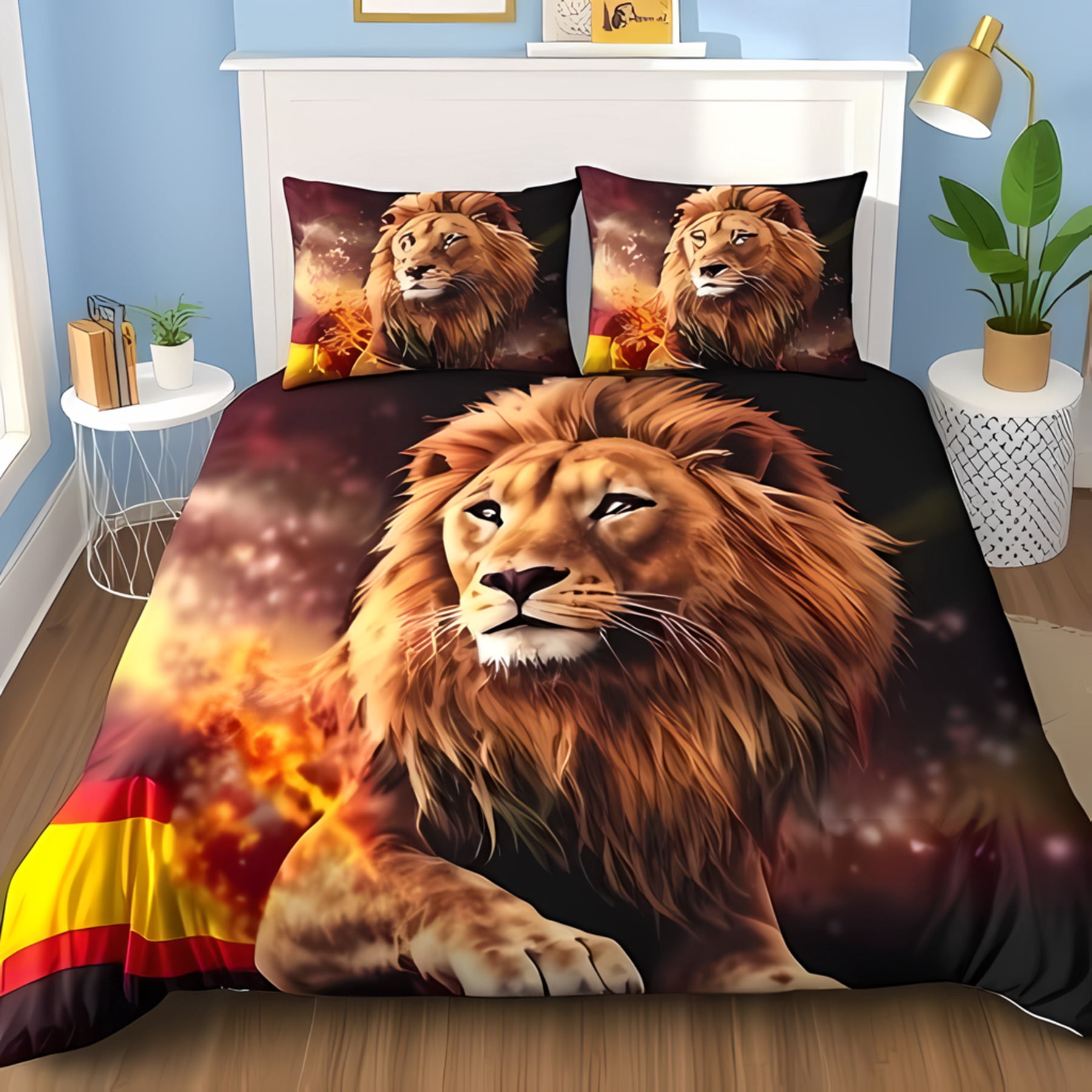 3-Piece Lion Themed Duvet Cover Set - Bold Vibrant Comforter with ...