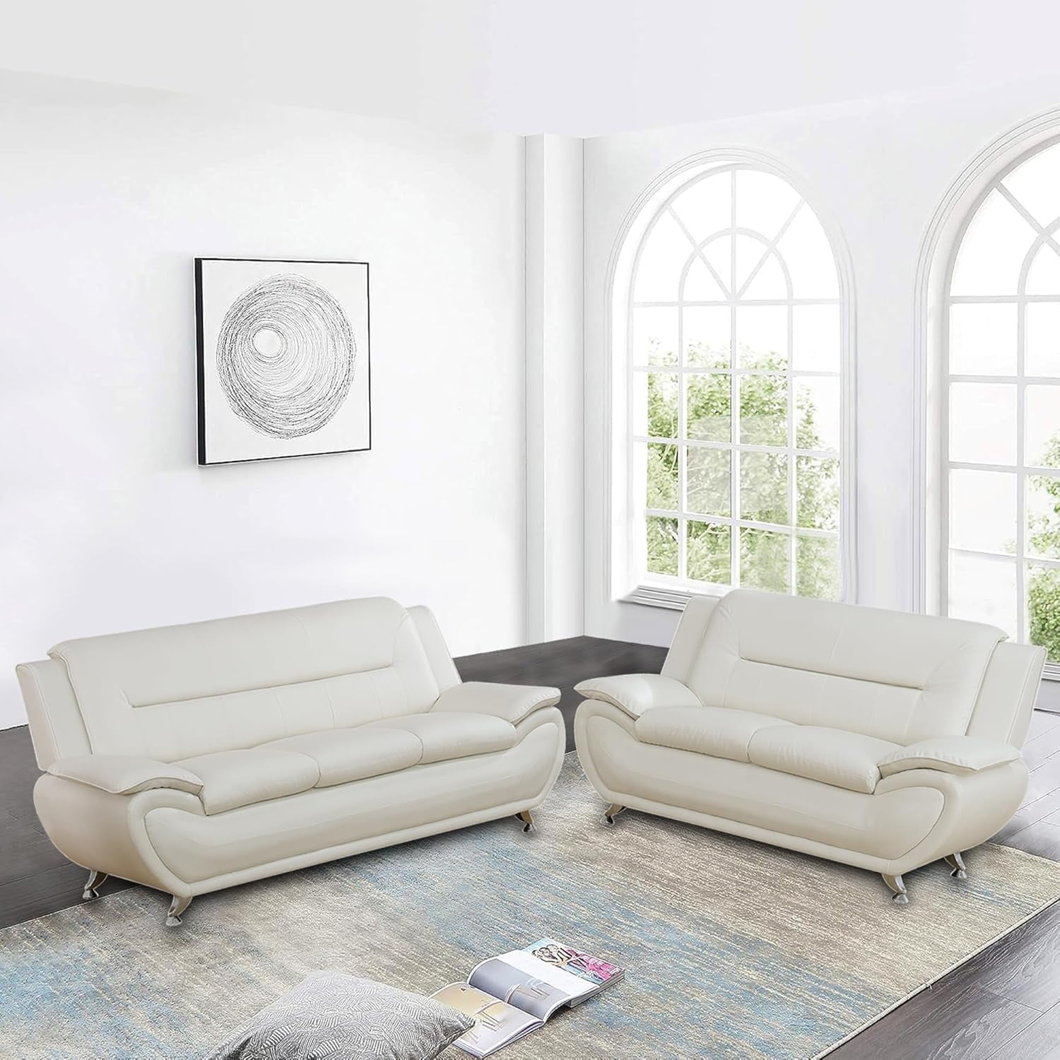 3 Piece Living Room Furniture Set, Leather Sofa Set for Living Room ...