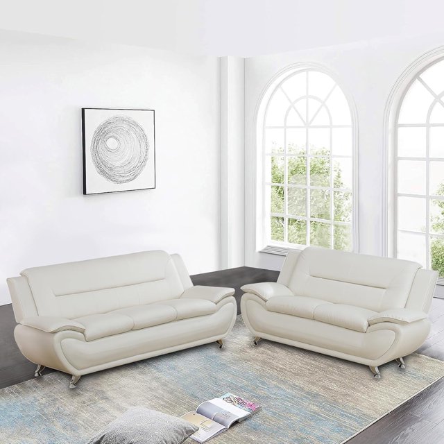 3 Piece Living Room Furniture Set, Leather Sofa Set for Living Room ...