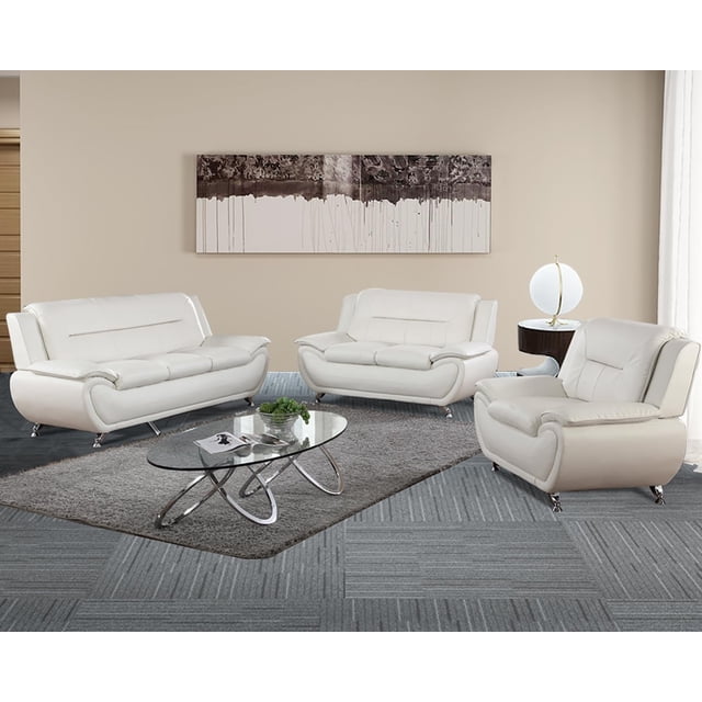 3 Piece Living Room Furniture Set, Leather Sofa Set for Living Room ...