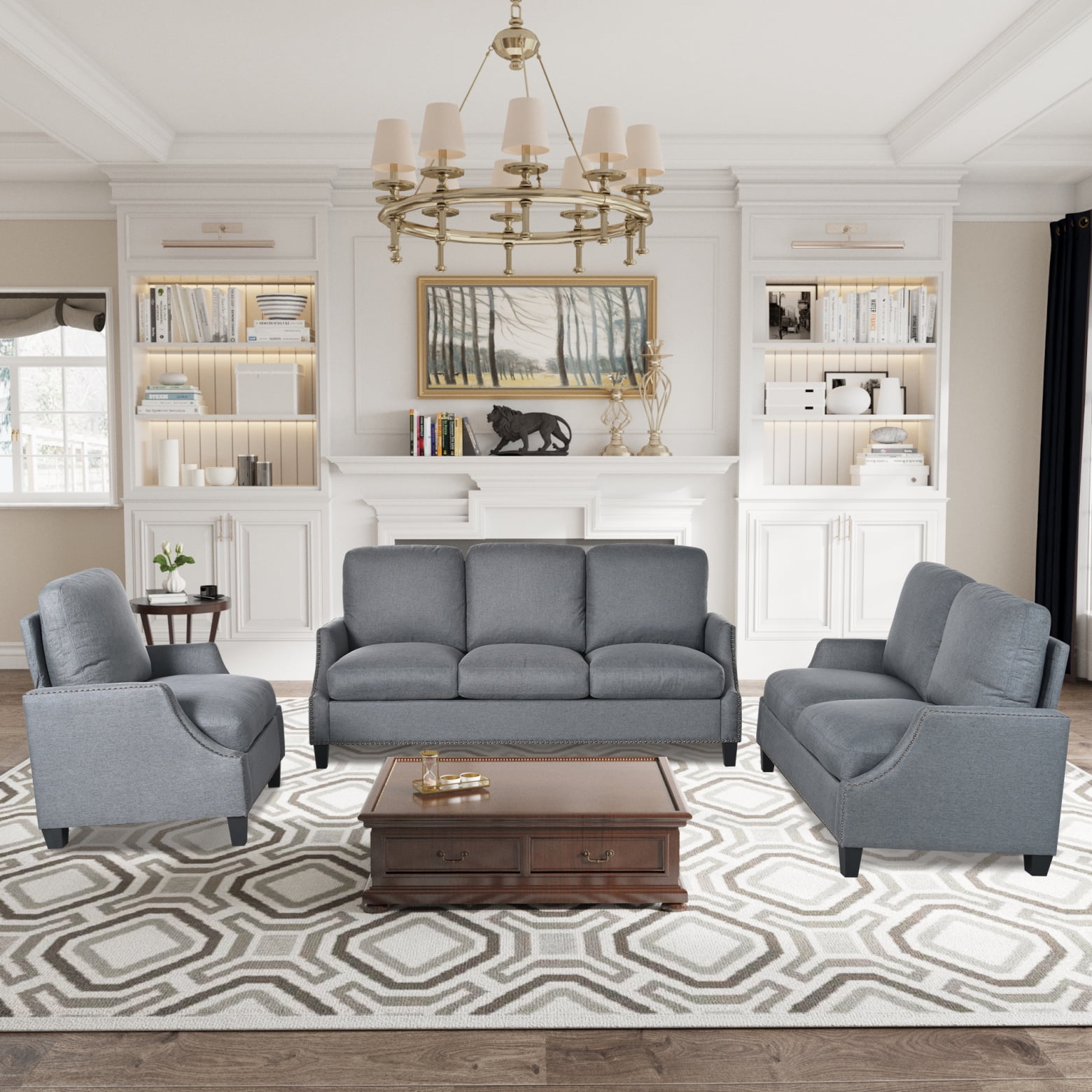 3-Piece Living Room Sectional Sofa Set, Modern Upholstered Couch Set ...
