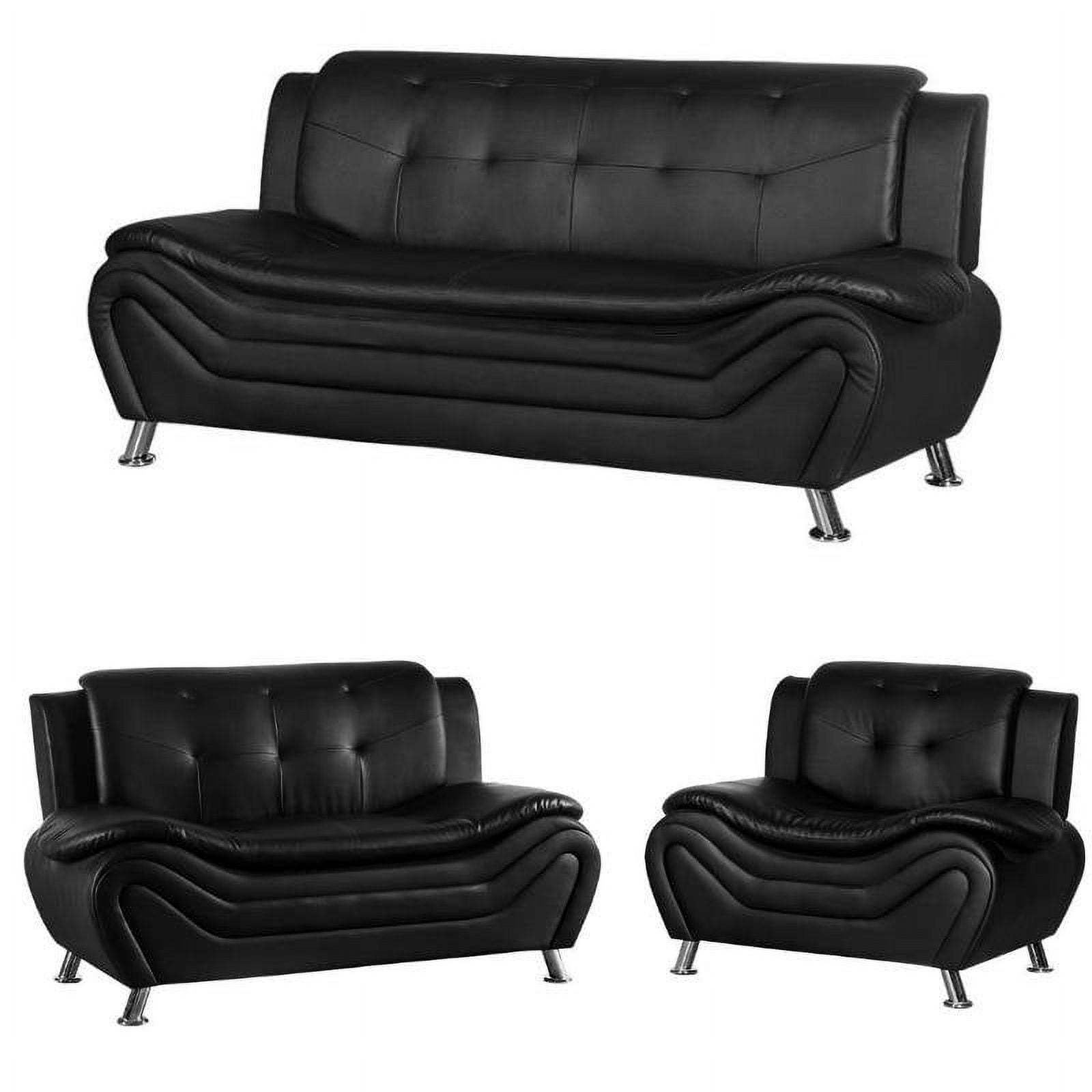 3 Piece Living Room Set with Sofa Loveseat and Armchair in Black ...
