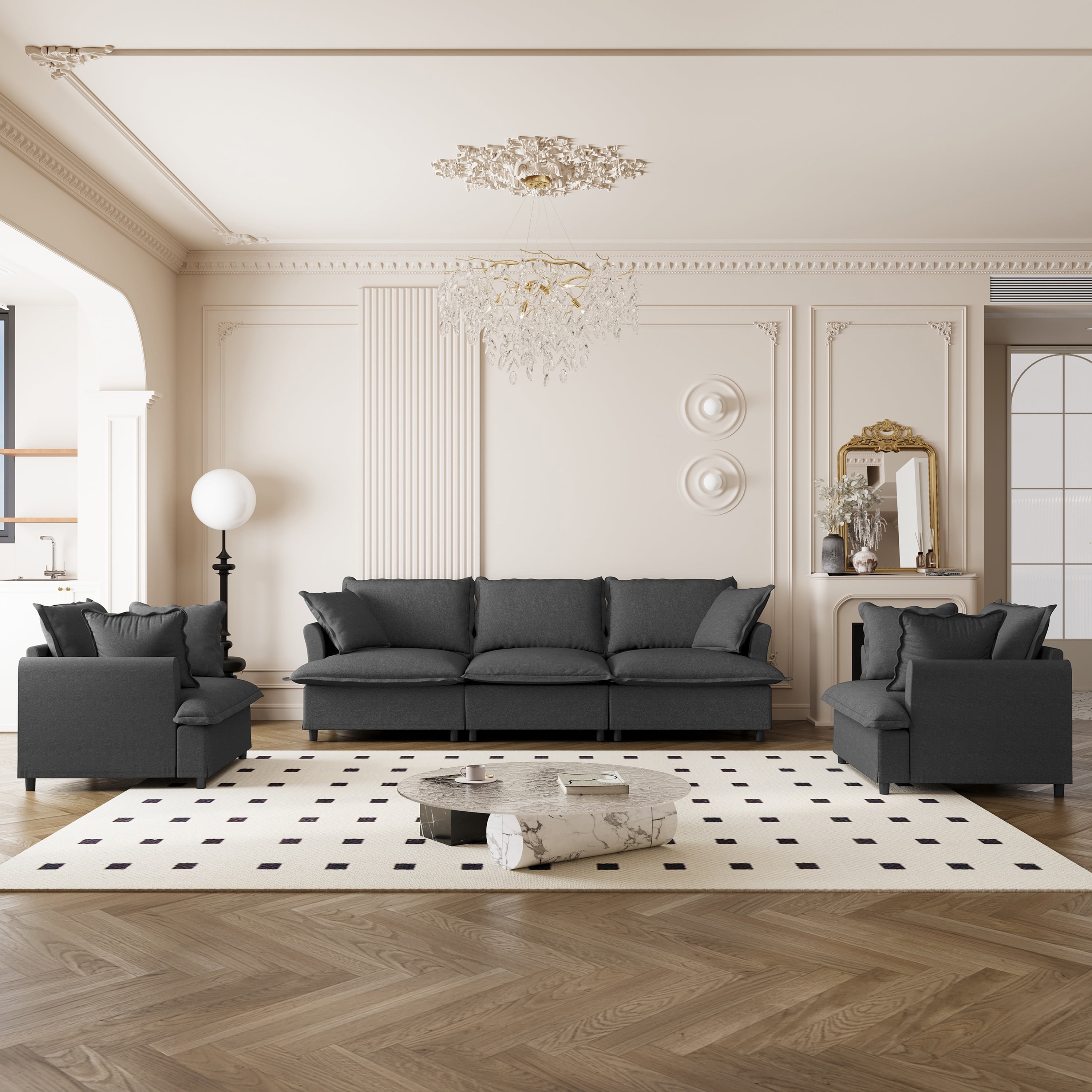 3 Piece Living Room Sofa Set, Modular Chenille Sectional Couch ...