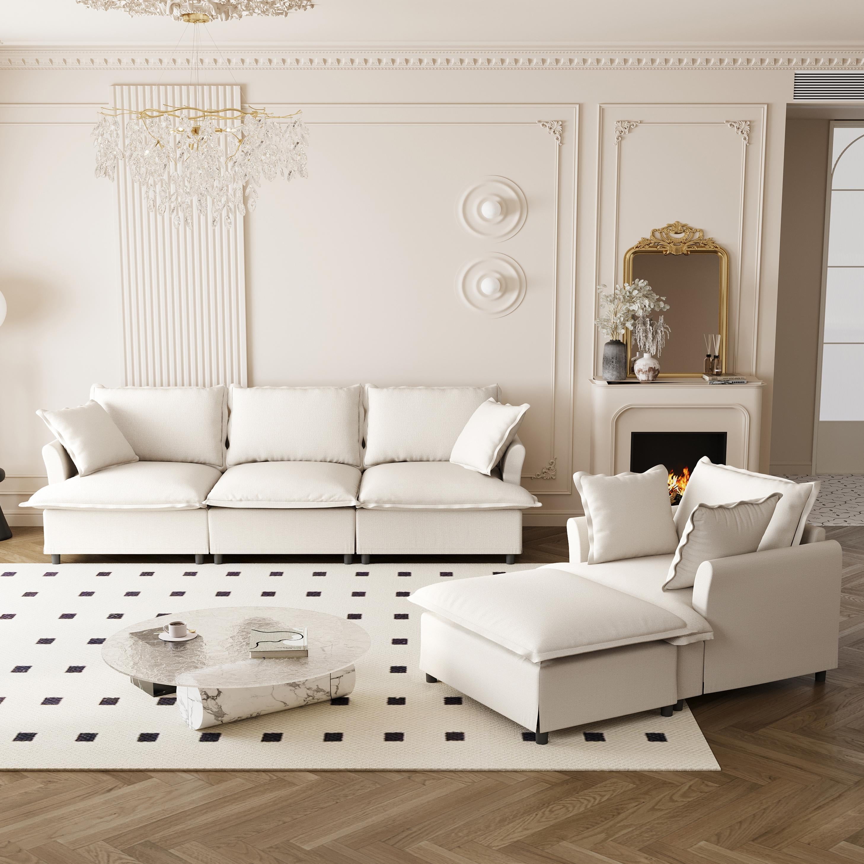 3 Piece Living Room Sofa Set, Modular L Shaped Chenille Sectional Couch ...