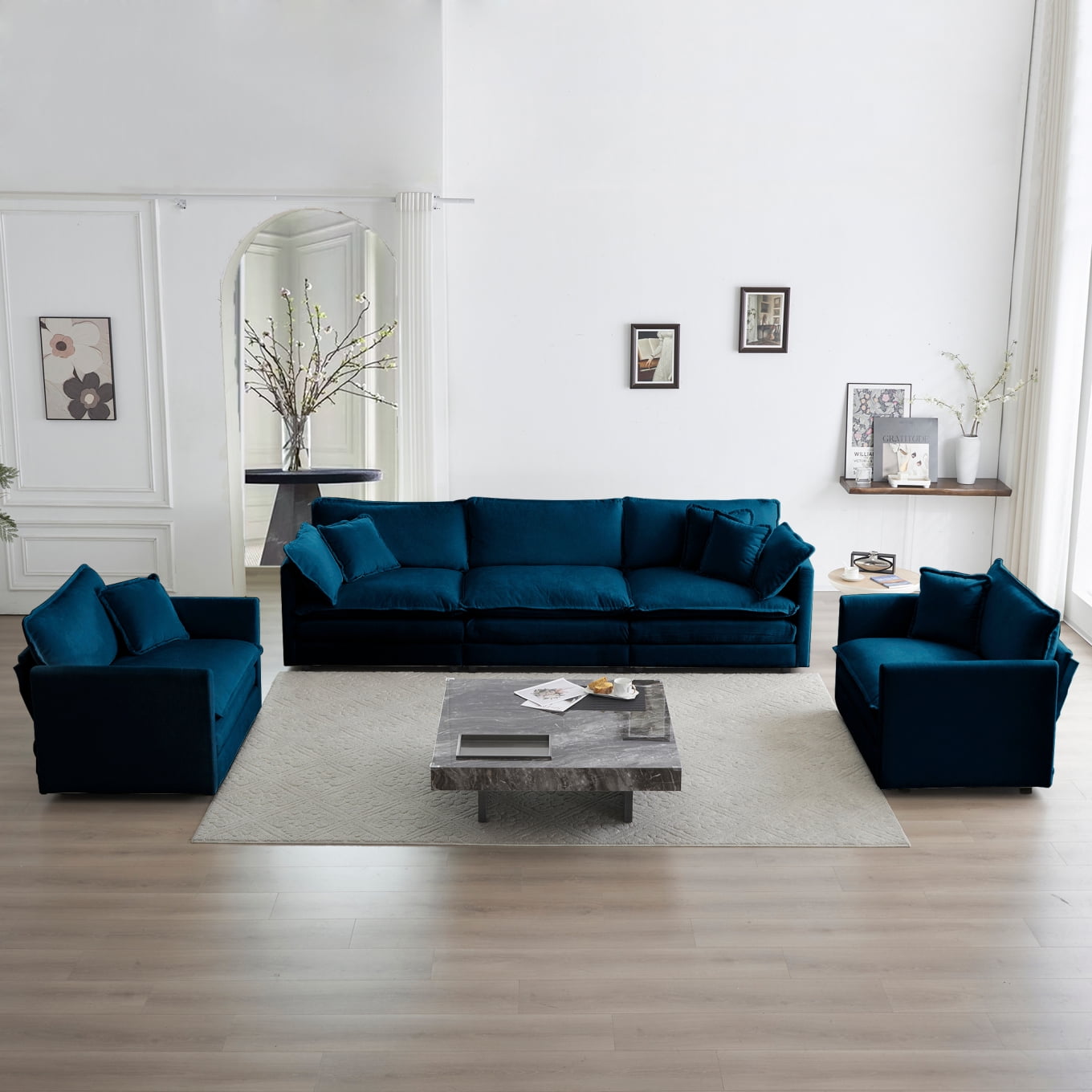 3 Piece Living Room Sofa Set, Upholstered Sectional Sofa Couch Set ...