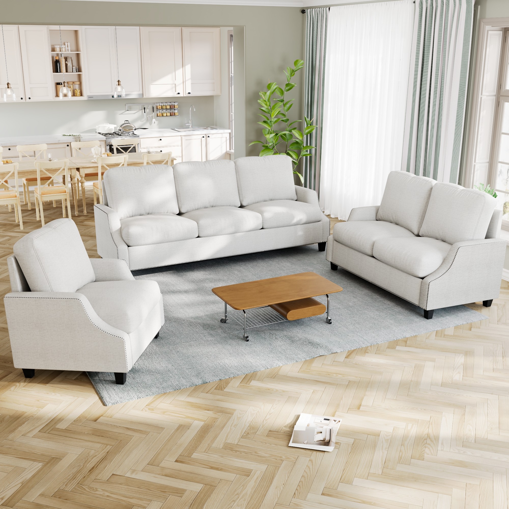 3 Piece Living Room Sofa Sets, Sectional Couch, Loveseat, Armchair Set ...