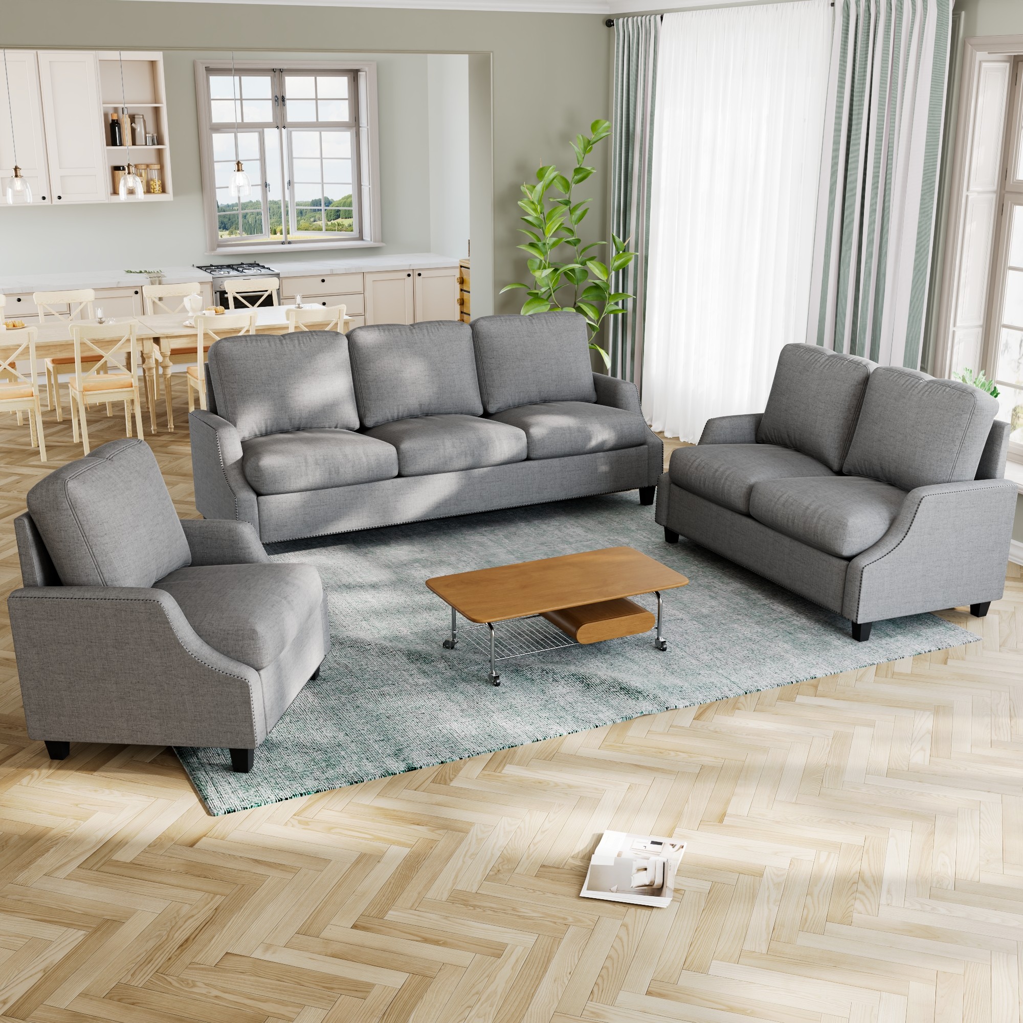 3 Piece Living Room Sofa Sets, Sectional Couch, Loveseat, Armchair Set ...