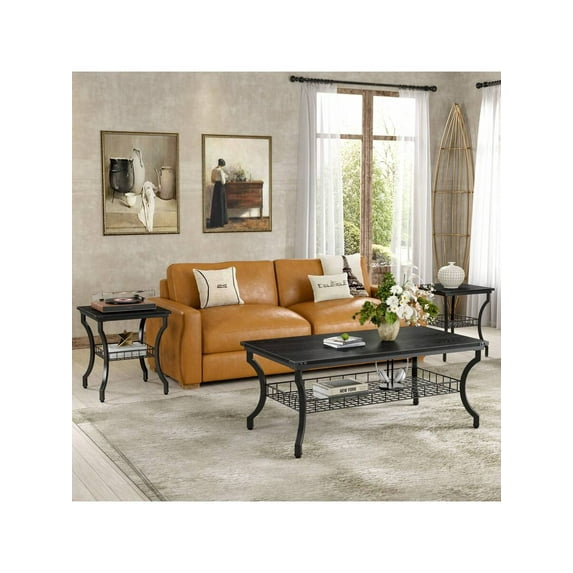 3-Piece Living Room Table Set, Coffee & End Tables with Open Shelves ...