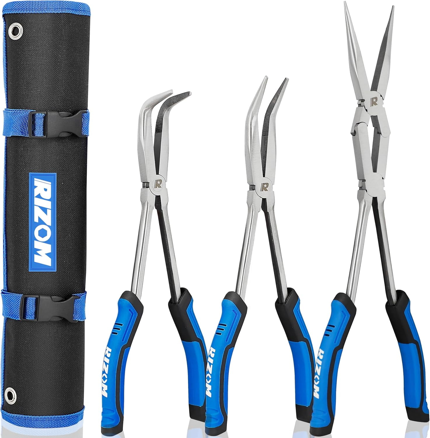 3-Piece Long Reach Pliers Set, 13 Inch Double Jointed Long Needle Nose ...