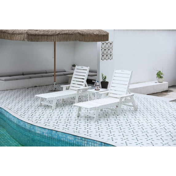 3 Piece Lounge Chair Set, Wood Texture Oversized Chaise Lounge with ...