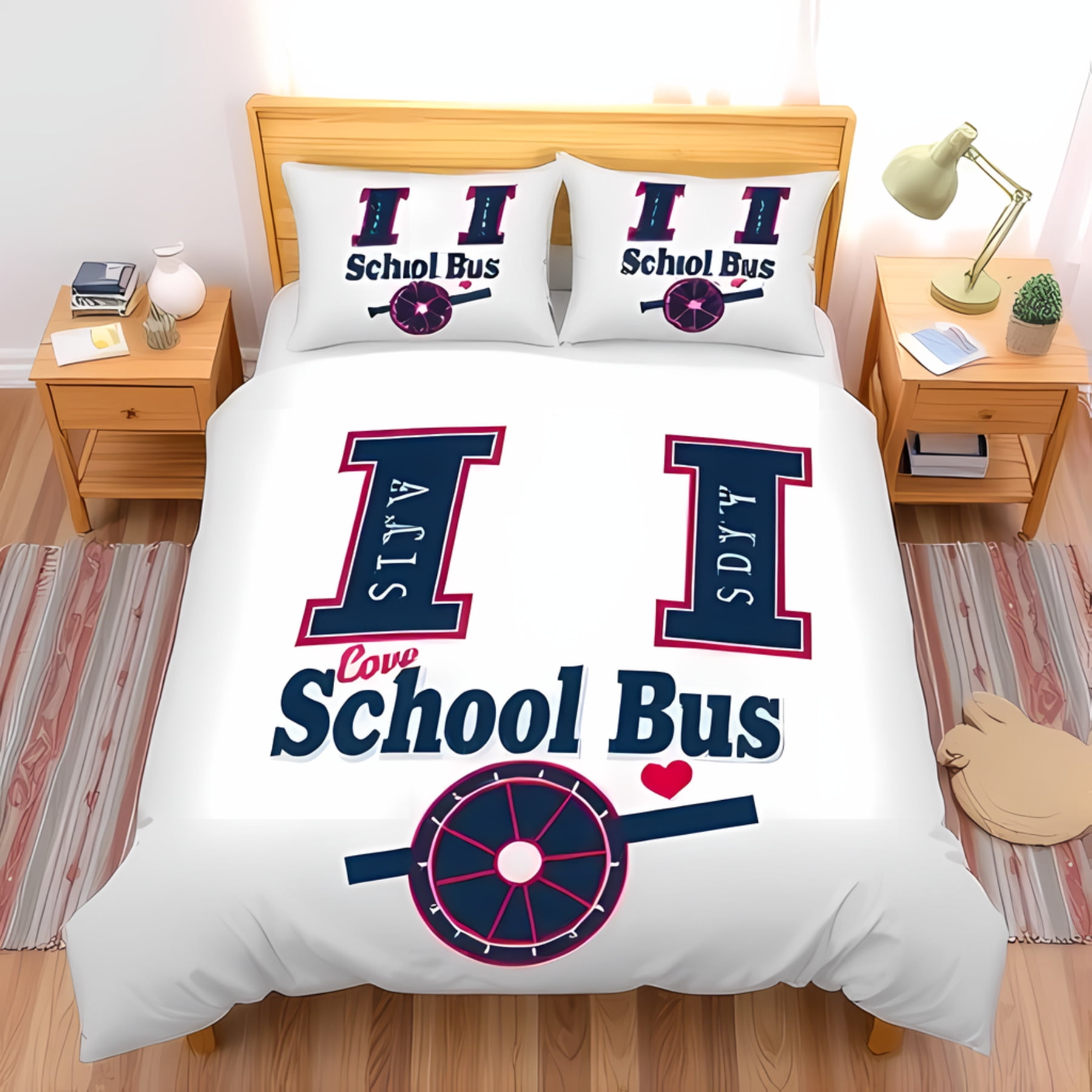3-Piece "Love School Bus" Duvet Cover Set with Personalized Names ...