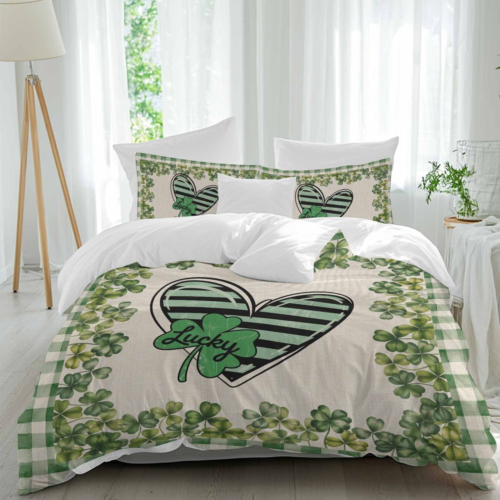 3 Piece Lucky Shamrock Duvet Cover Set Twin Size,Microfiber Comforter ...
