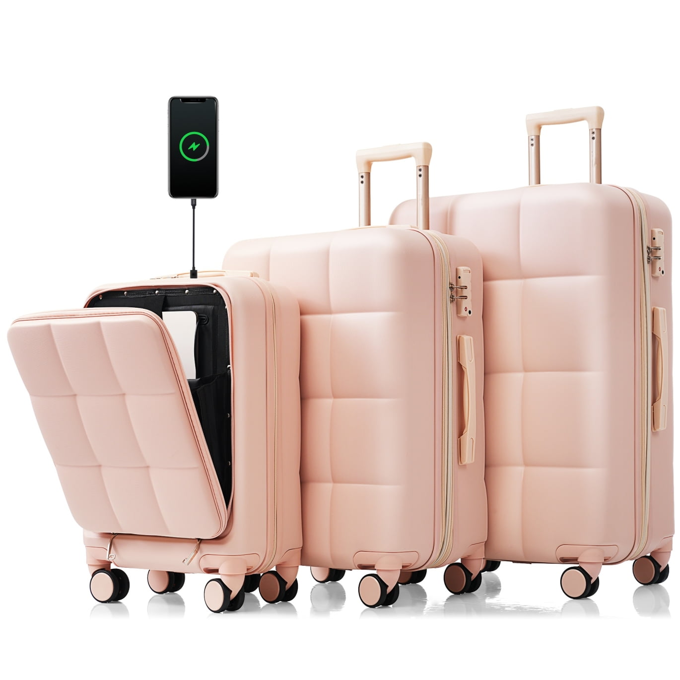 3-Piece Luggage Set, 20/24/28-Inch Hard Shell Suitcases with Front ...