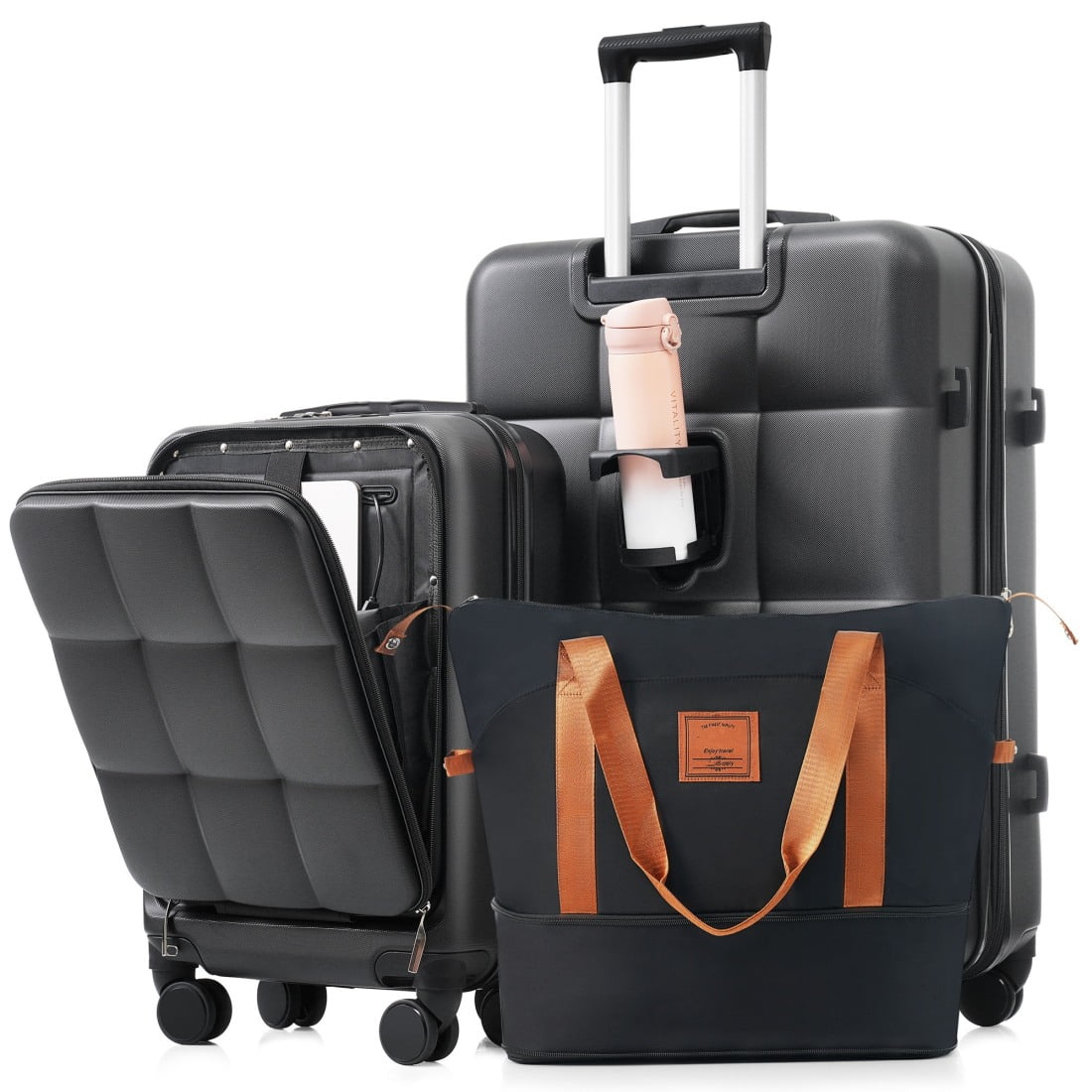 3-Piece Luggage Set 20" Front-Opening Carry-On, 28" Expandable Suitcase ...