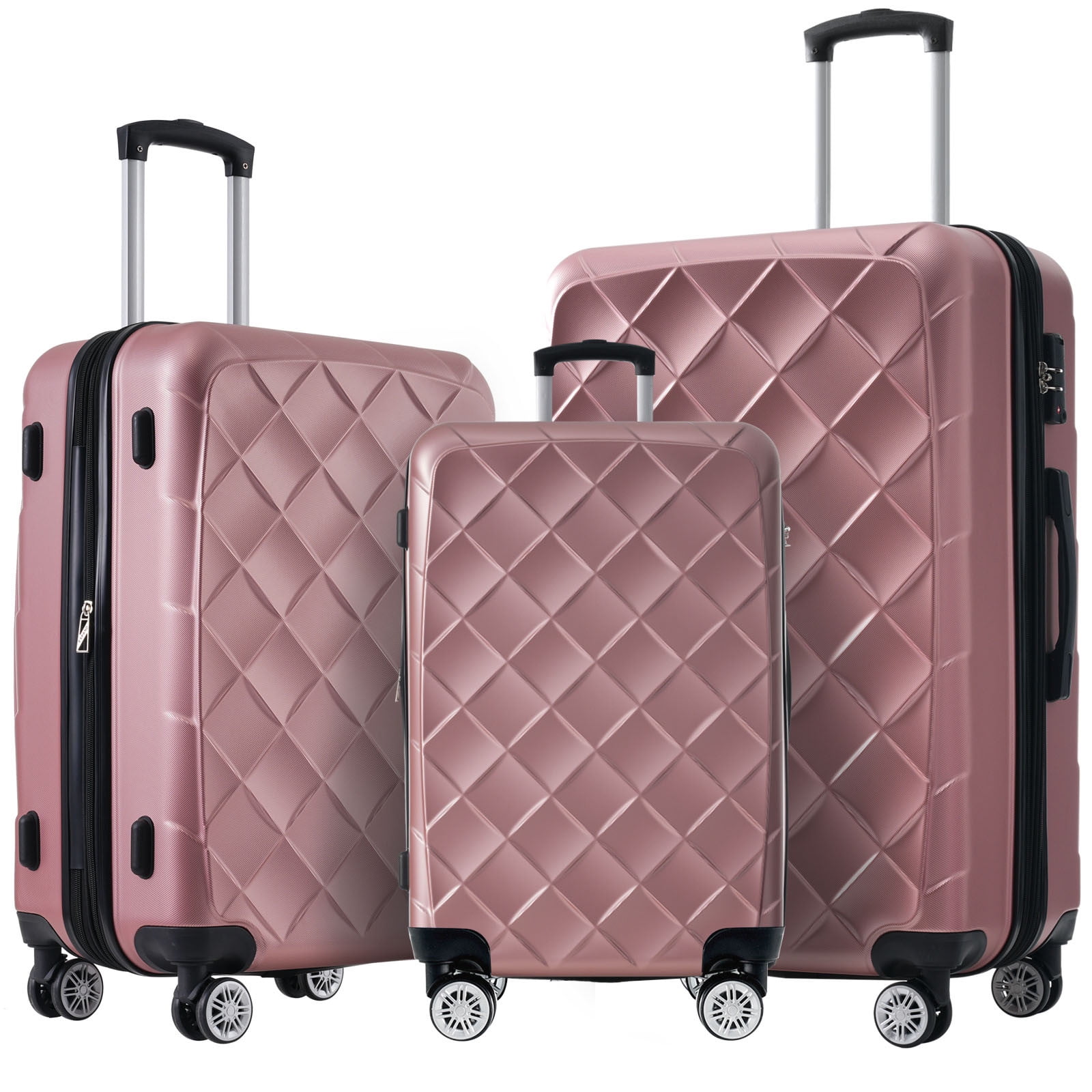 3 Piece Luggage Set, ABS Hard Shell Travel Suitcase Set with TSA Lock ...