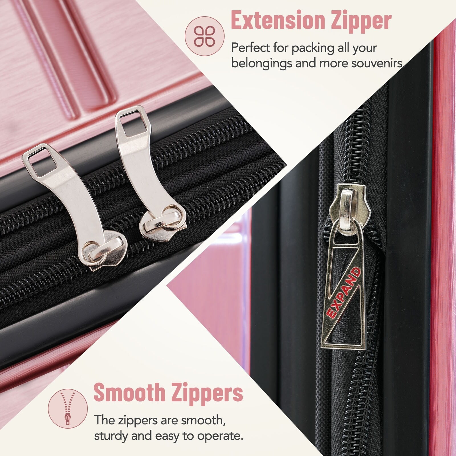 3 Piece Luggage Set Expandable Travel Family Luggage Rose Gold ...