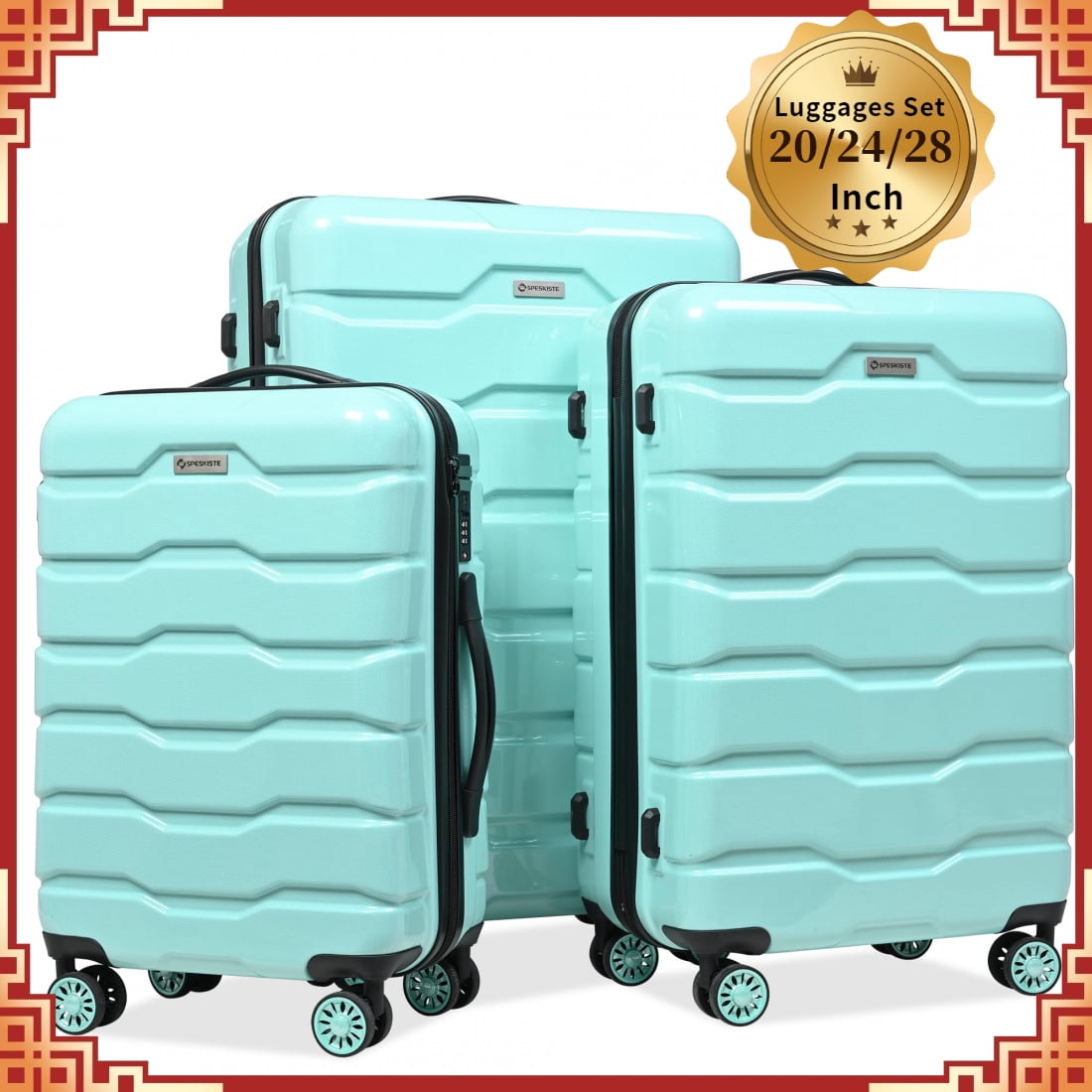3 Piece Luggage Set, PC+ABS Lightweight Suitcase Sets with Spinner ...