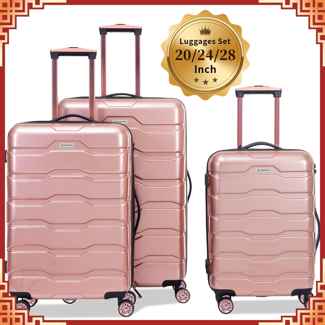 3 Piece Luggage Set, PC+ABS Lightweight Suitcase Sets with Spinner ...
