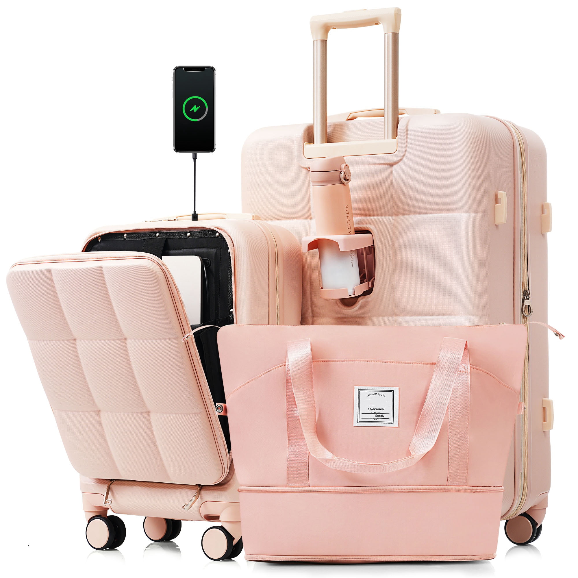 3-Piece Luggage Set with 20" Front-Opening Carry-On, 28" Expandable ...