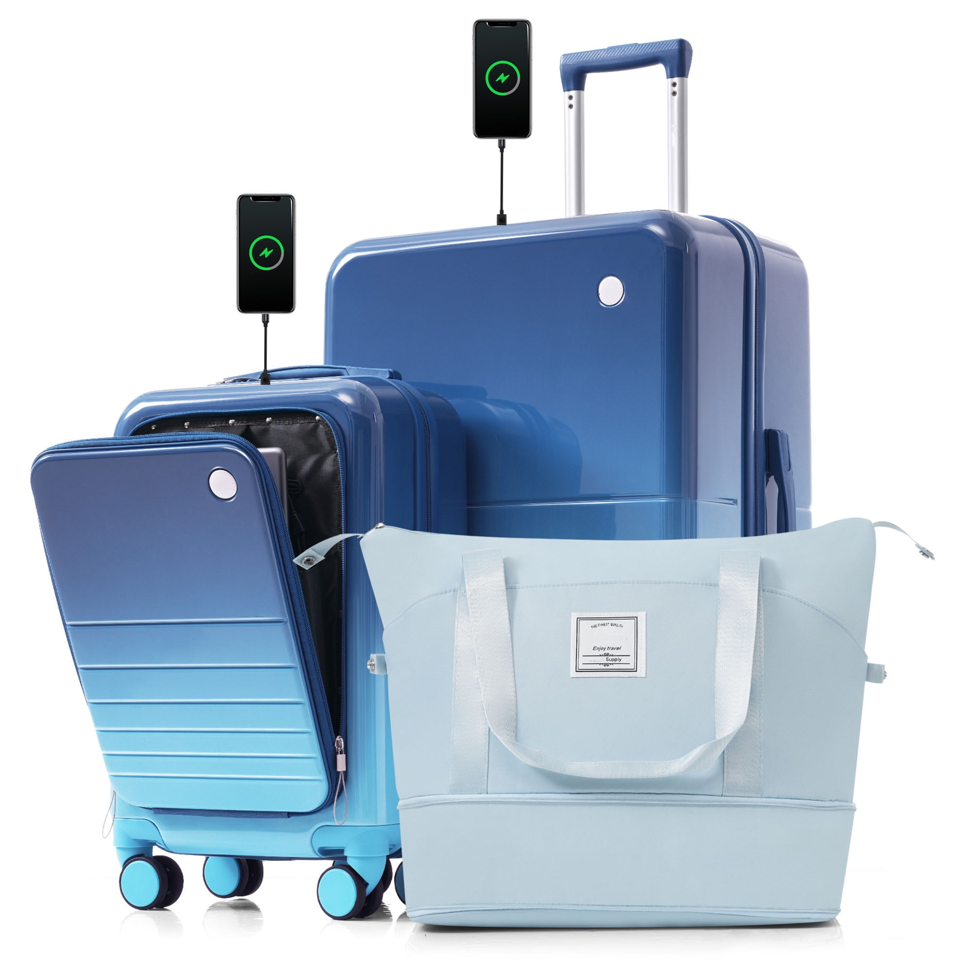 3-Piece Luggage Set with 20" Front-Opening Carry-On,28" Suitcase,And ...