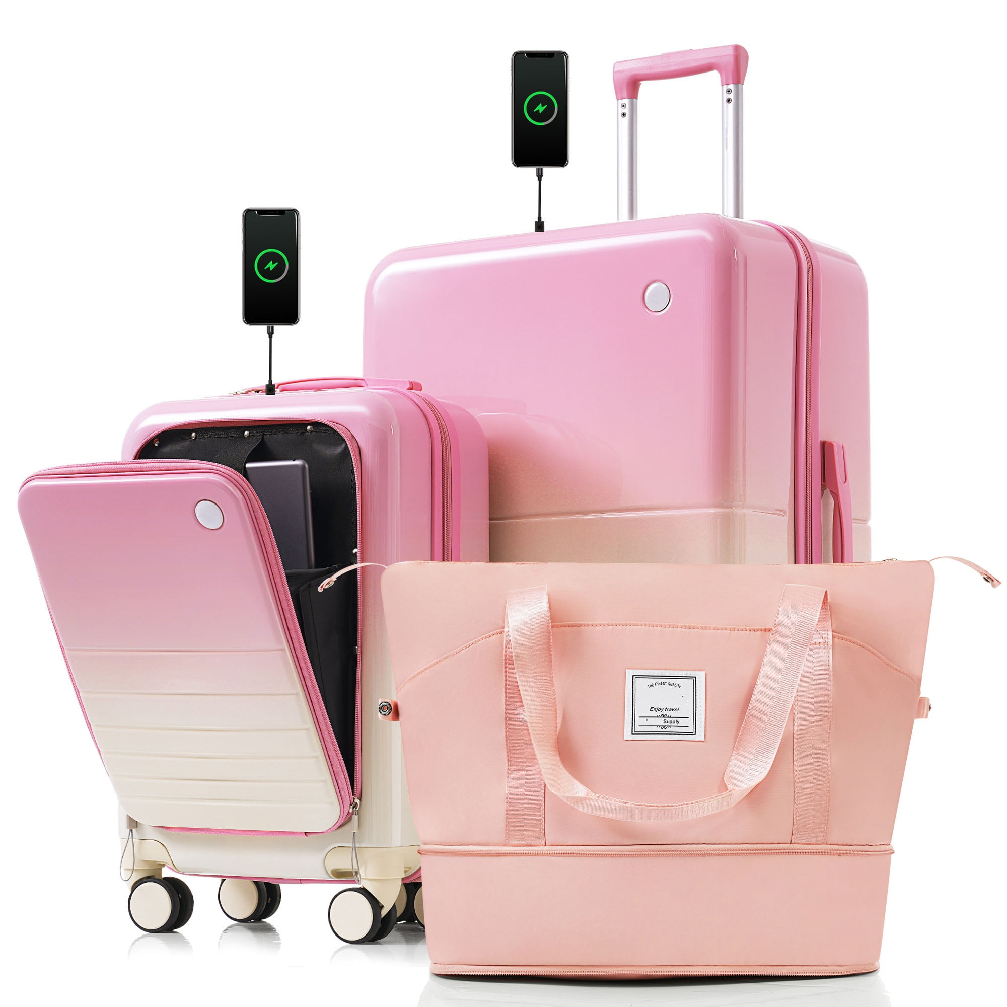 3-Piece Luggage Set with 20" Front-Opening Carry-On, 28" Suitcase, and ...