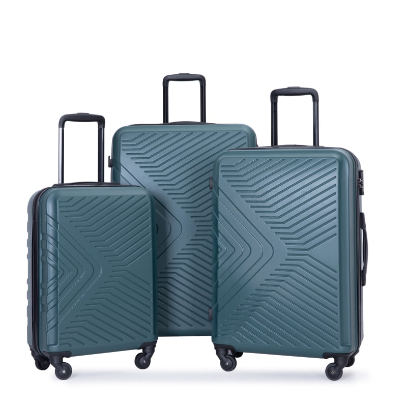 3 Piece Luggage Sets ABS Lightweight Suitcase with Two Hooks, Spinner ...