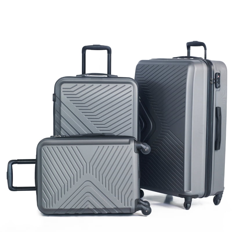 3 Piece Luggage Sets ABS Lightweight Suitcase with Two Hooks, Spinner ...