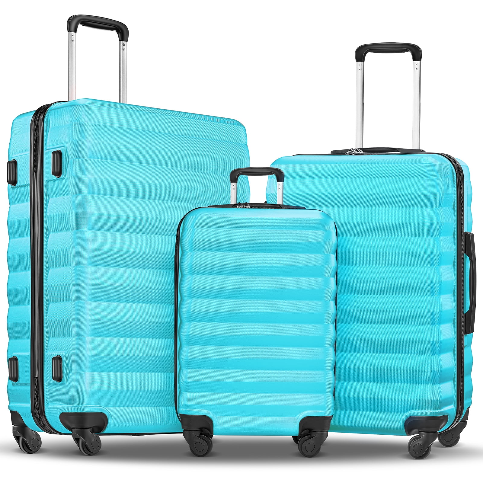 3 Piece Luggage Sets Lightweight Suitcases with Spinner Wheels, Blue ...