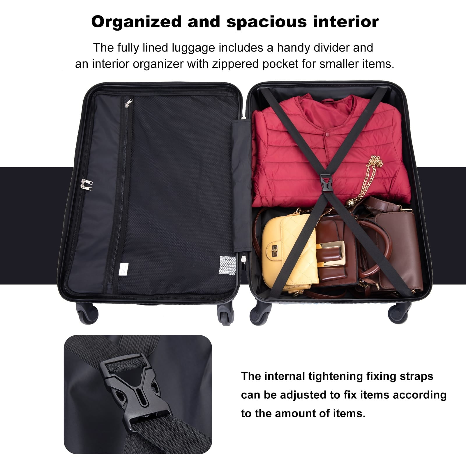 3 Piece Luggage Sets PC+ABS Lightweight Suitcase Electronic Pattern ...