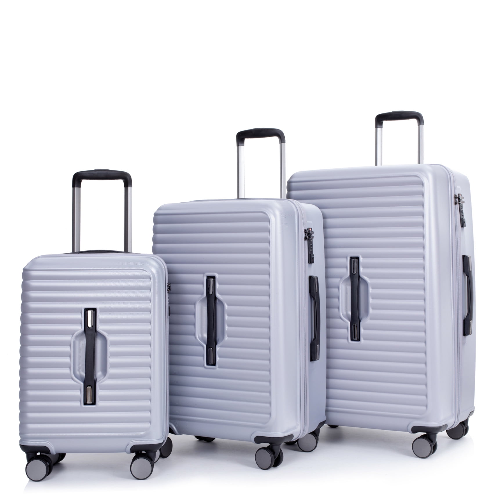 3 Piece Luggage Sets, PC+ABS Lightweight Suitcase with 2 Hooks 360 ...