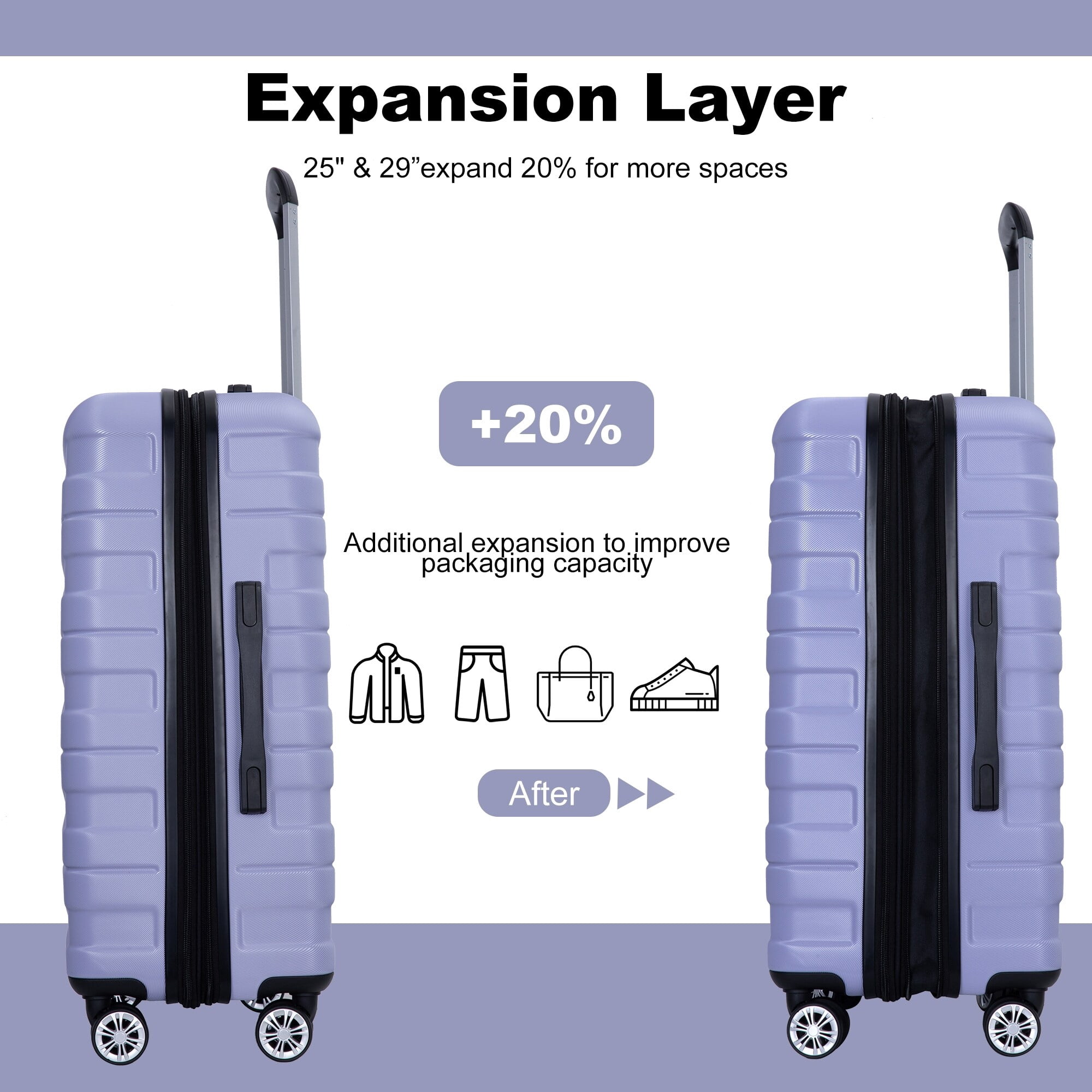3 Piece Luggage Sets PC Lightweight Light Purple - Walmart.com