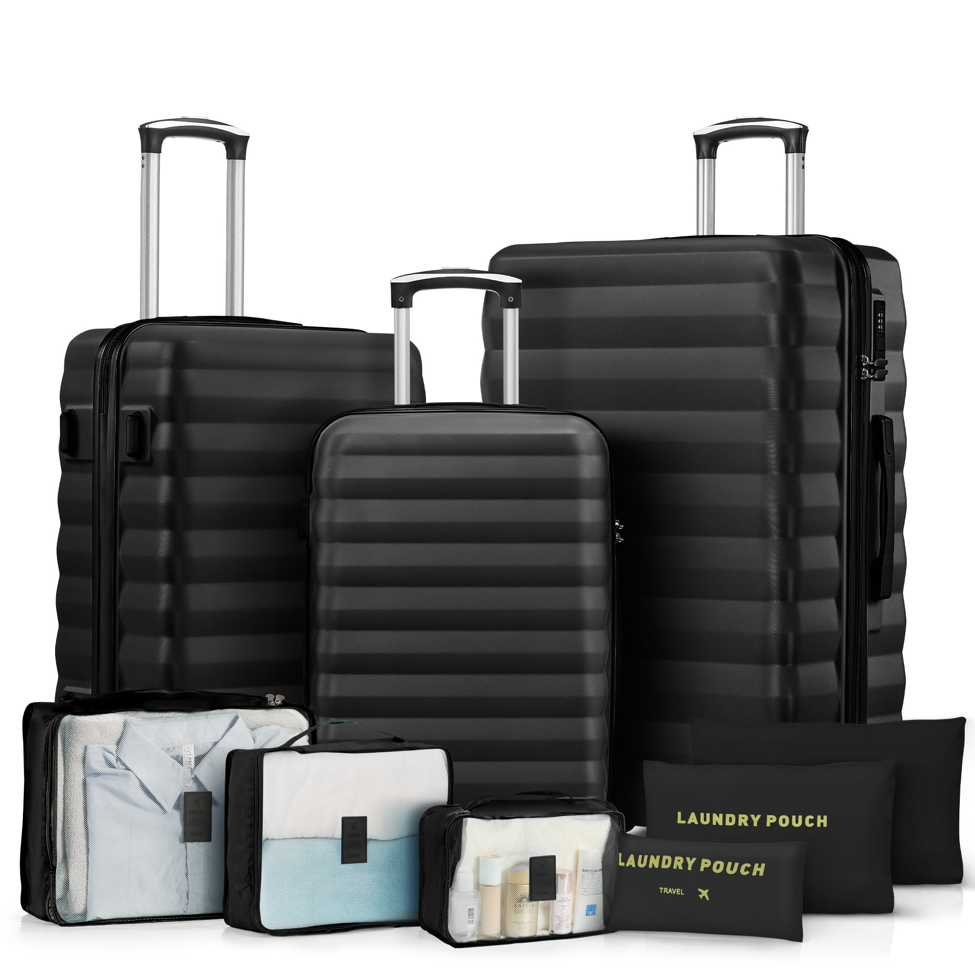 3 Piece Luggage Sets with 6 PC Organize Bags Lightweight Suitcases with ...