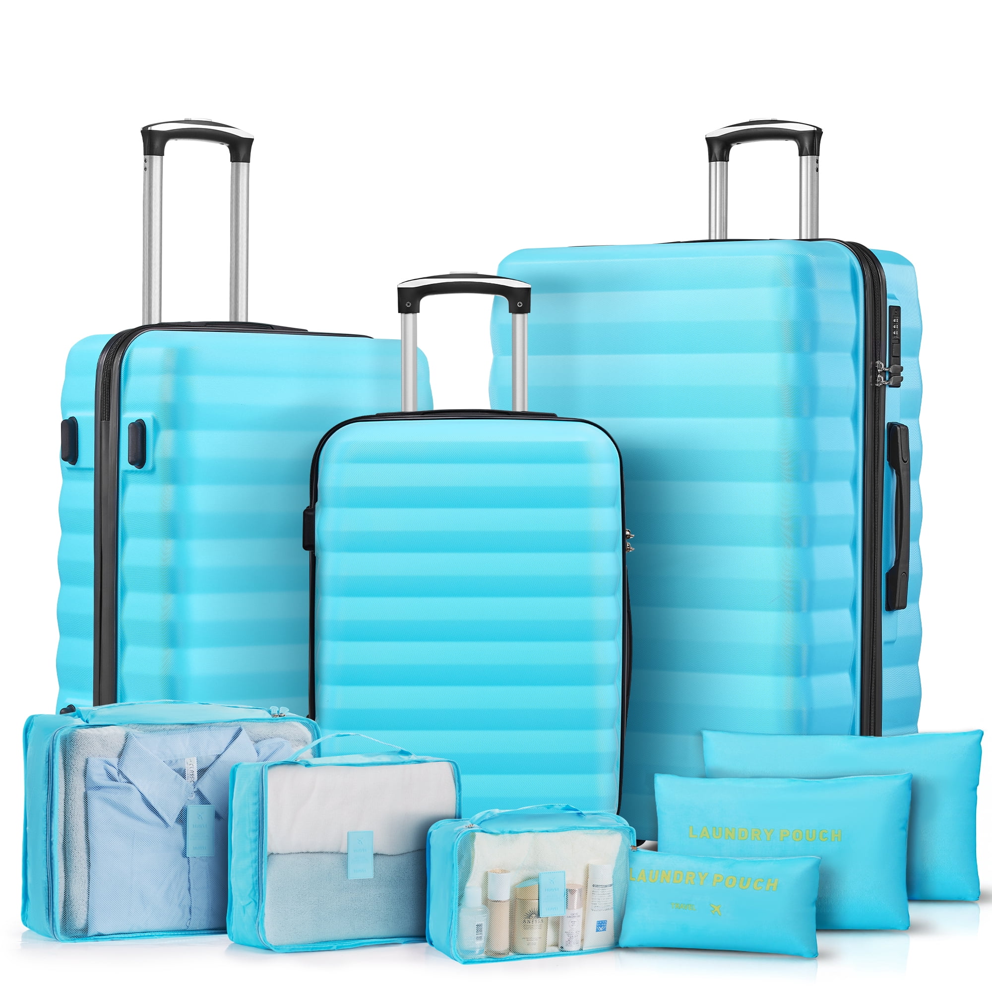 3 Piece Luggage Sets with 6 PC Organize Bags Lightweight Suitcases with ...