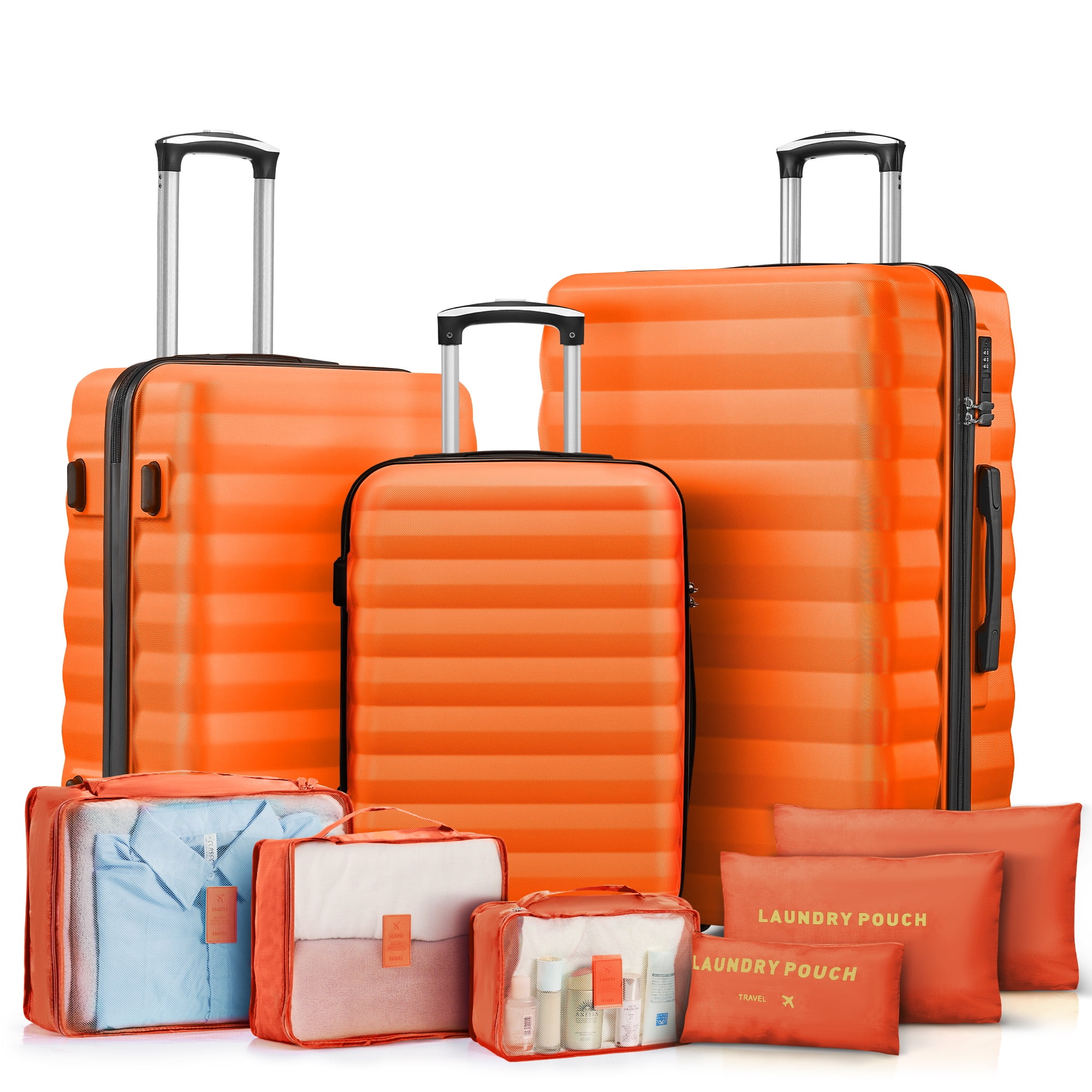 3 Piece Luggage Sets with 6 PC Organize Bags Lightweight Suitcases with ...