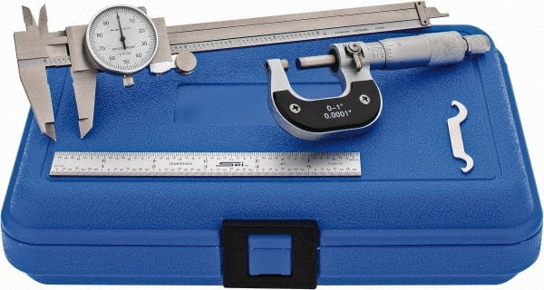 Value Collection 3 Piece Machinist Measurement Kit, 0-1" Micrometer, 6 ...