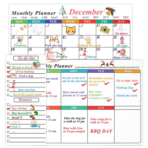 3-Piece Magnetic Fridge Calendar and Dry Erase Planner Set, 14x11 In ...