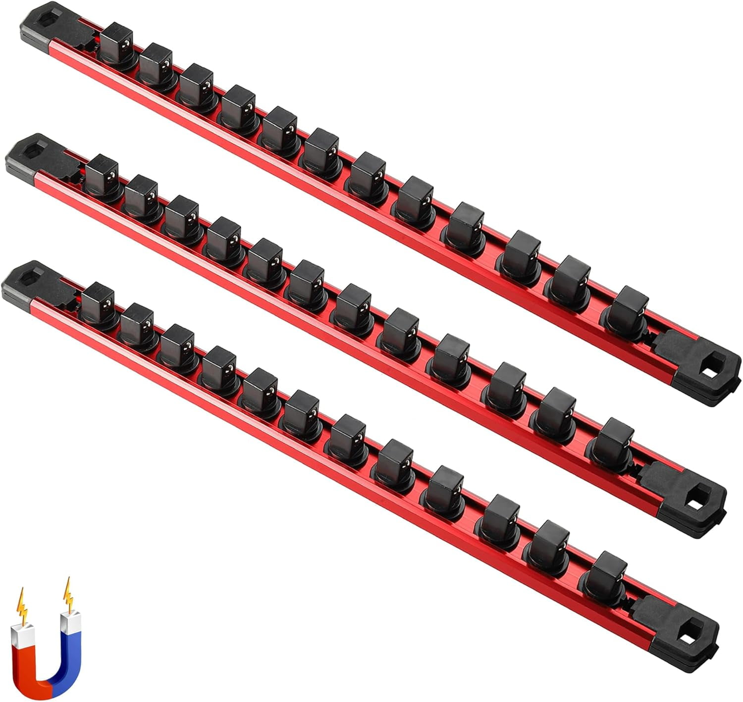 3-Piece Magnetic Socket Organizer, Heavy Duty Aluminum Socket Rails ...