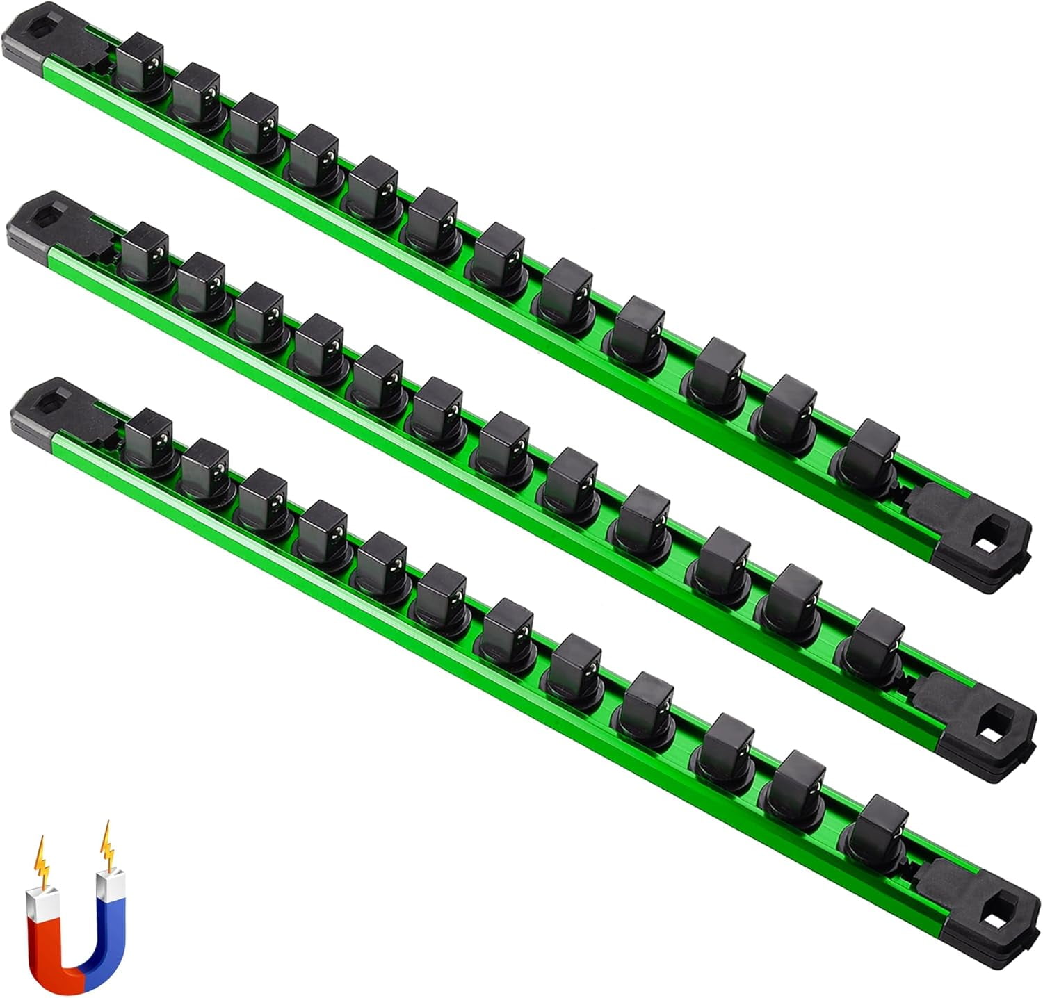 3-Piece Magnetic Socket Organizer, Heavy Duty Aluminum Socket Rails ...