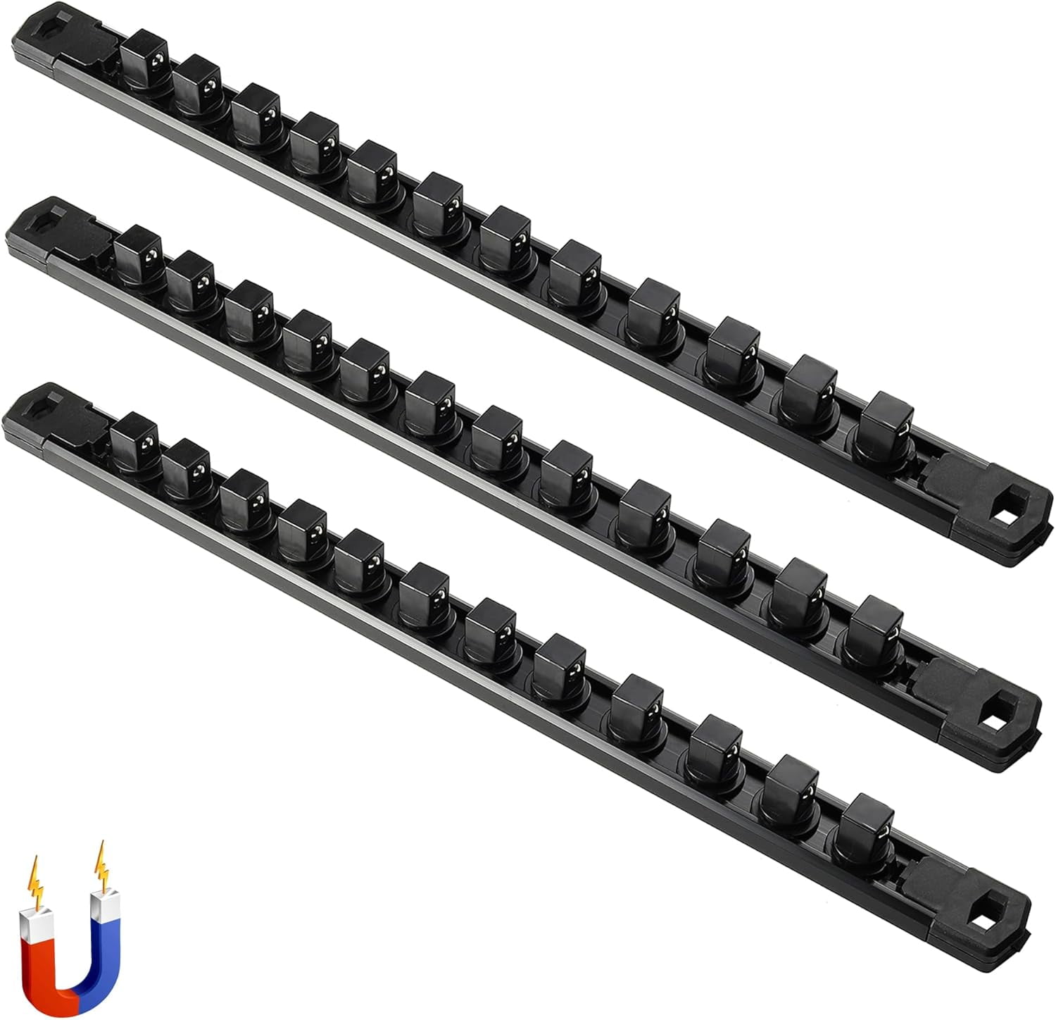 3-Piece Magnetic Socket Organizer, Heavy Duty Aluminum Socket Rails ...