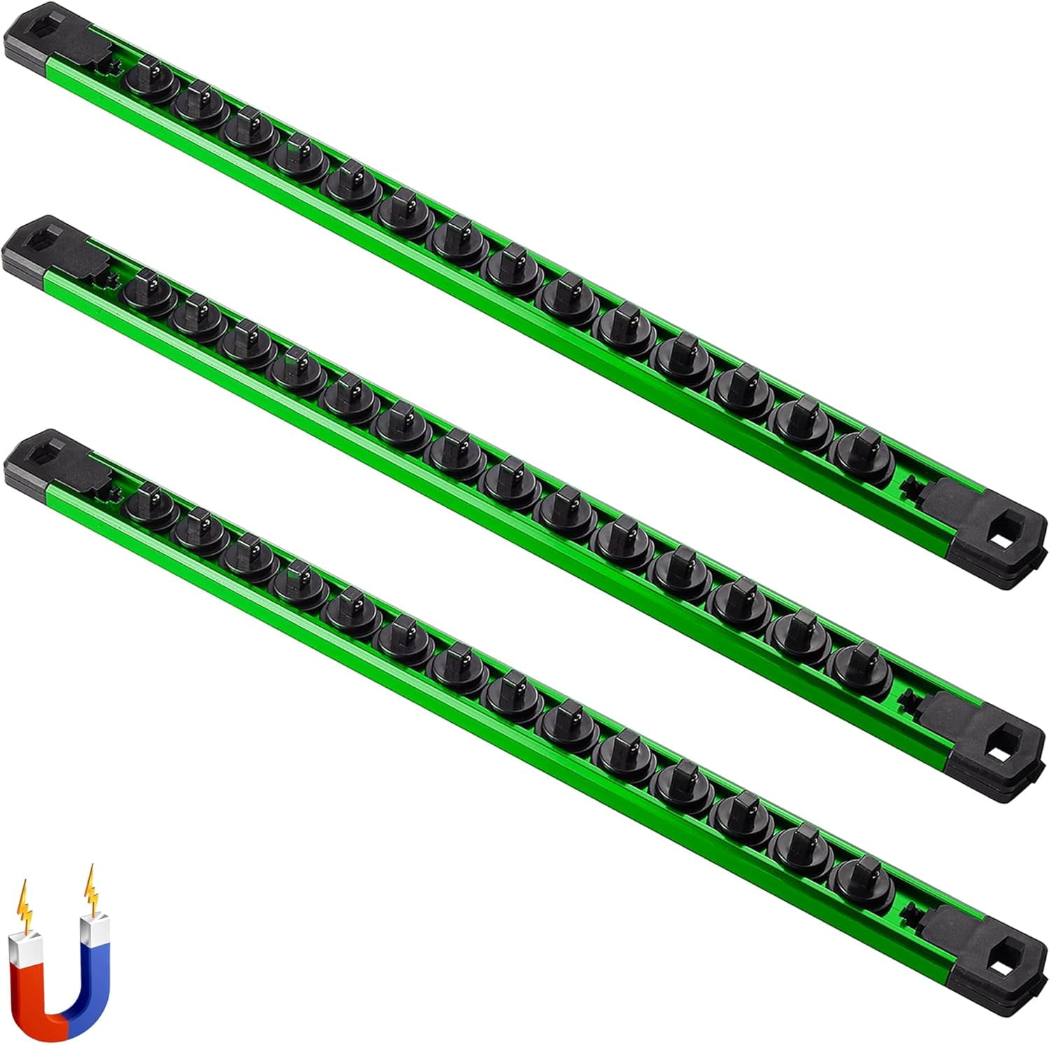 3-Piece Magnetic Socket Organizer, Heavy Duty Aluminum Socket Rails ...