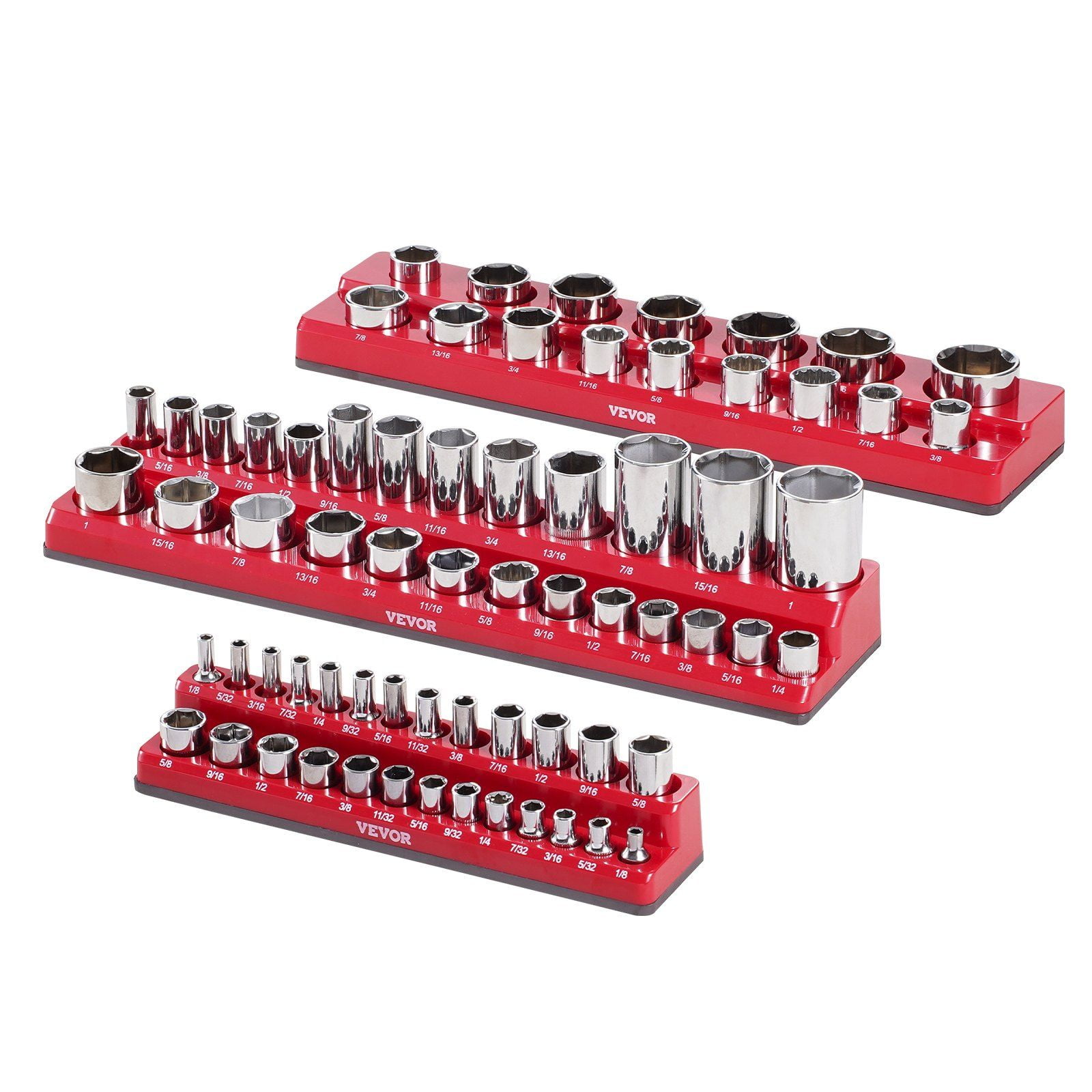 3-Piece Magnetic Socket Organizer Set - Red SAE Socket Trays for Tool ...