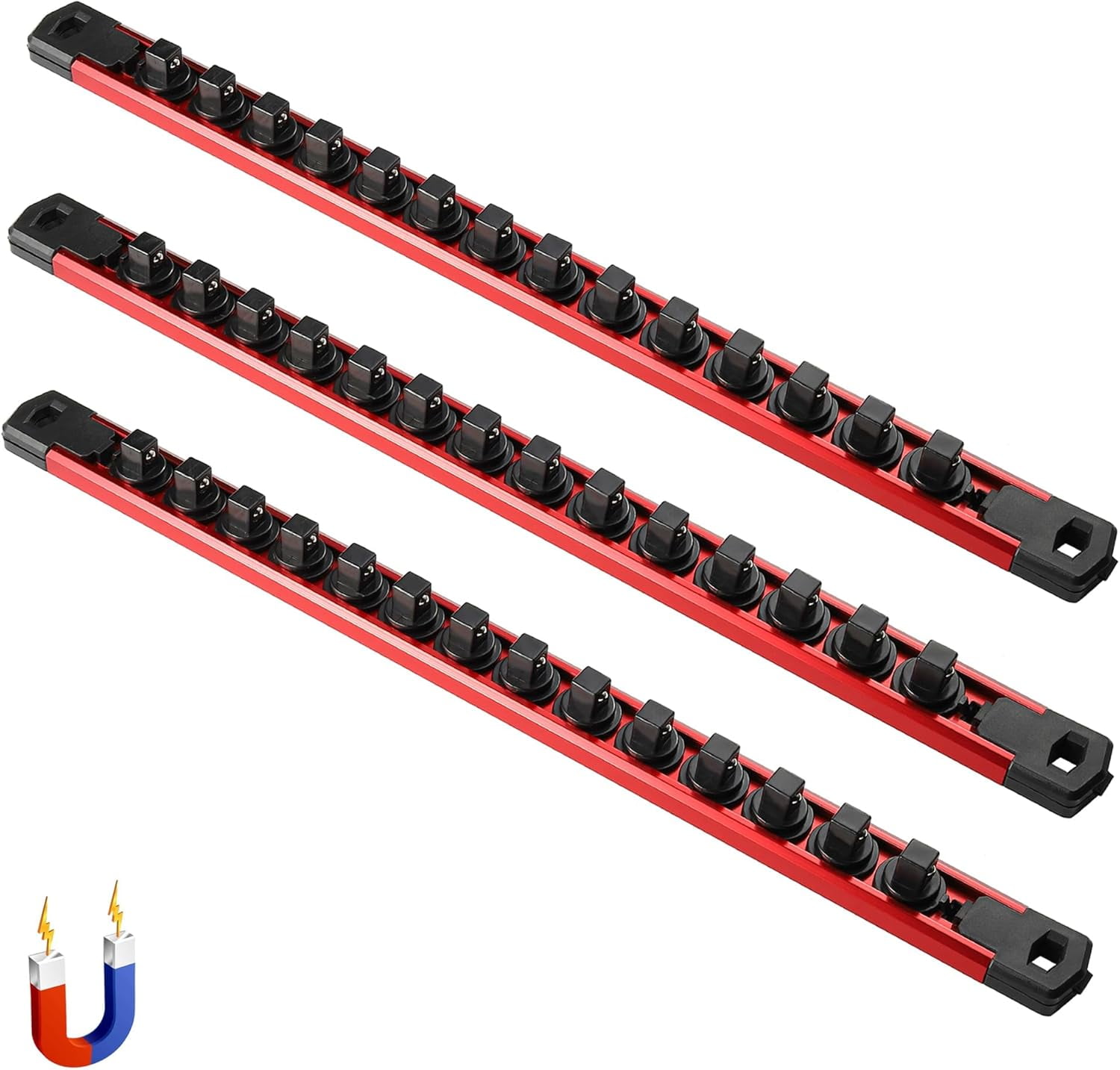 3-Piece Magnetic Tool Organizer with Heavy Duty Aluminum Rails, 360 ...