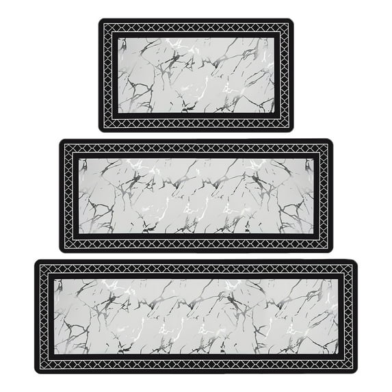 3 Piece Marble Print Non-Slip Rug Set, Washable Kitchen And Bathroom ...